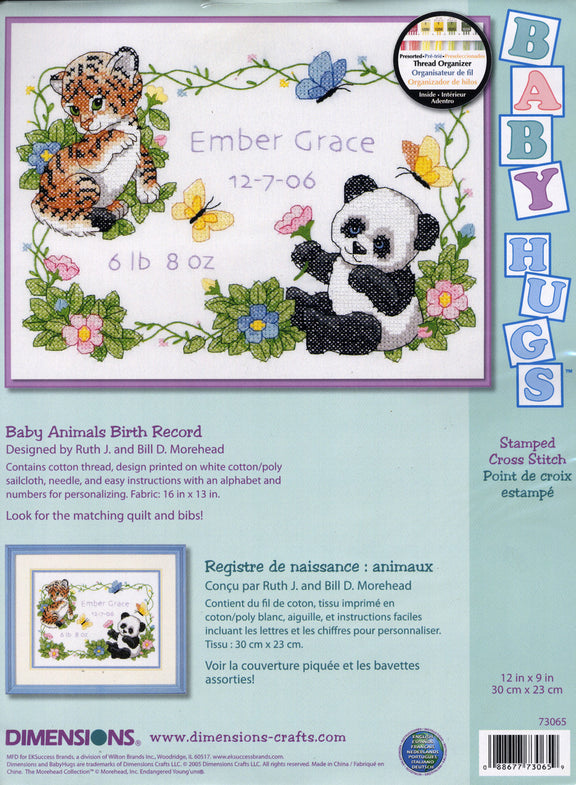 Dimensions Kit - Baby Animals Birth Record Stamped Cross Stitch Kit by ...